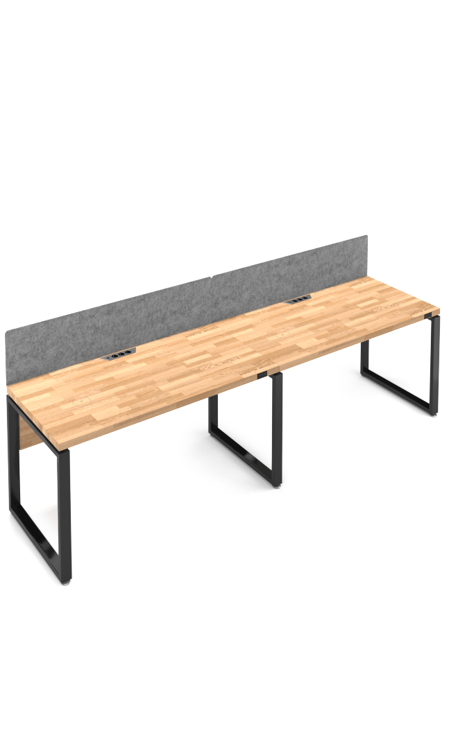 Two seat line bench with tabletop made of oak / Office desks / Catalog